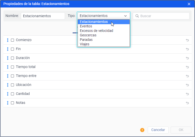Tipos de tablas | LeaseControl | Centro de ayuda